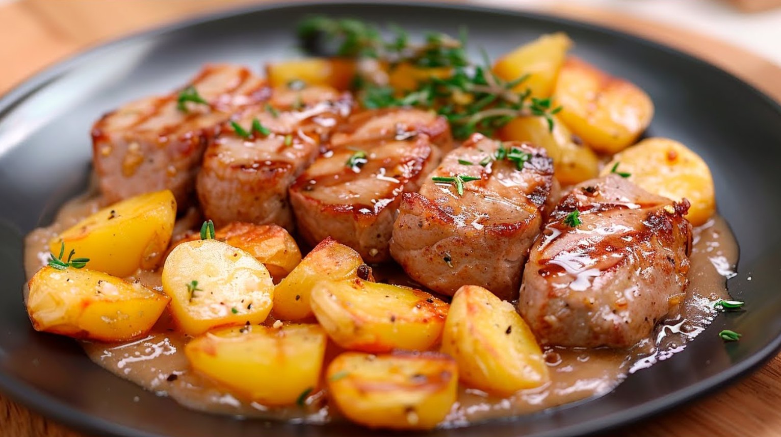 Garlic Pork Tenderloin with Pan-Fried Potatoes - Kitchen Cookbook